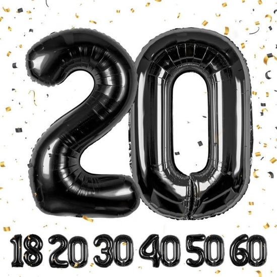 Ballons Anniversaire 20 Noir - 100cm Ballon Chiffre 20 Numéro 20 ...