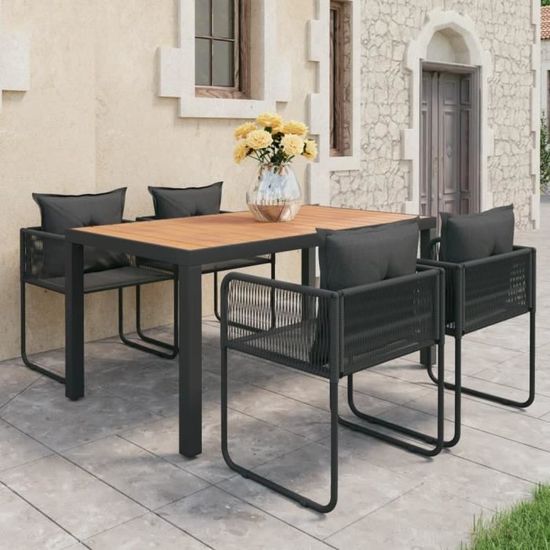 Drfeify Salon de jardin 5 pcs PVC Résine tressée Noir et marron ...