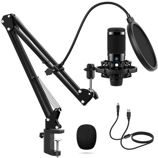 JEEMAK Microphone à Condensateur USB Kit avec 20 Hz à 18 kHz / 24 bits ...