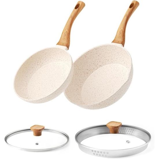 Lot De 4 Poêles À Frire De 24 Cm Avec Couvercle + Poêle De 28 Cm À Bord Haut Avec Couvercle ...