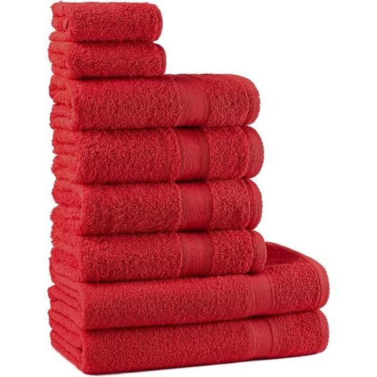 Lot De Serviette De Bain Rouge, 2X Drap De Bain (70X140), 4X Serviette ...