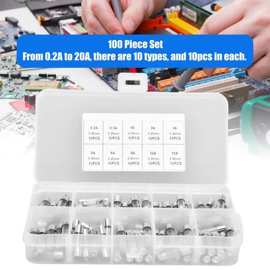 Vvikizy-Tube à fusible 100 pièces fusible verre soufflé rapide 0.2A 0.5A 1A 2A 3A 5A 8A 10A 15A ...