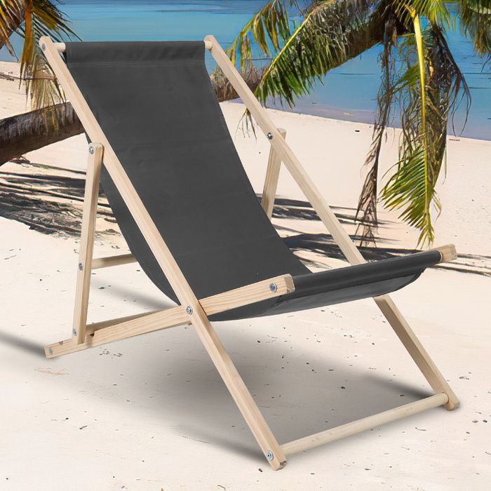 Chaise longue pliante en bois Chaise de plage Chilienne Gris - Cdiscount Jardin