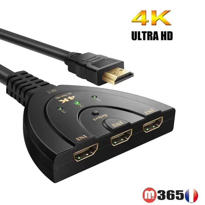 Switch HDMI 4K 3 Entrée vers 1 Sorties Commutateur HDMI hub Supporte PC ...
