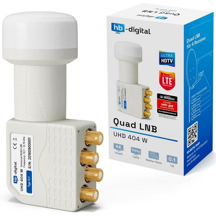 Universal Quad LNB Blanc - UHD 4K Full HD DVB-S-S2 - Facteur de bruit ...