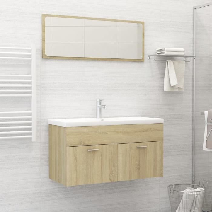 MEN-Ensemble de meubles de salle de bain Chêne sonoma Aggloméré 3071336 ...