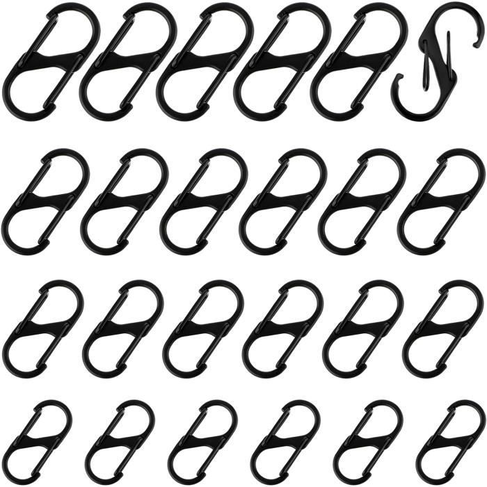 24 Pièces Mousquetons S Petit Mousqueton En Métal Crochet 32Mm-40Mm-50Mm-60Mm Noir Double ...