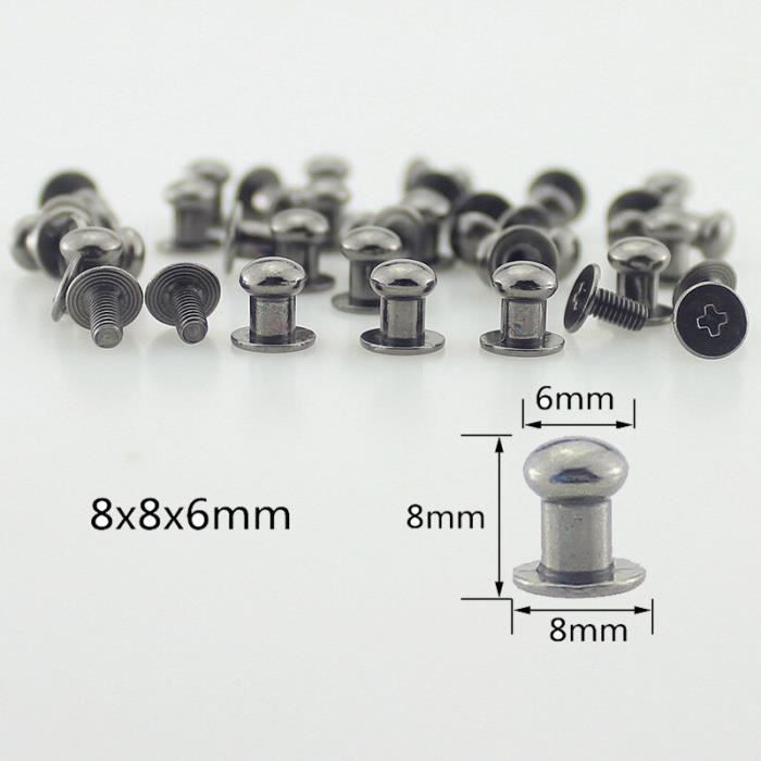 RIVET,8x8x6mm metel black--Rivets pour portefeuille en cuir, lot de 50 ...
