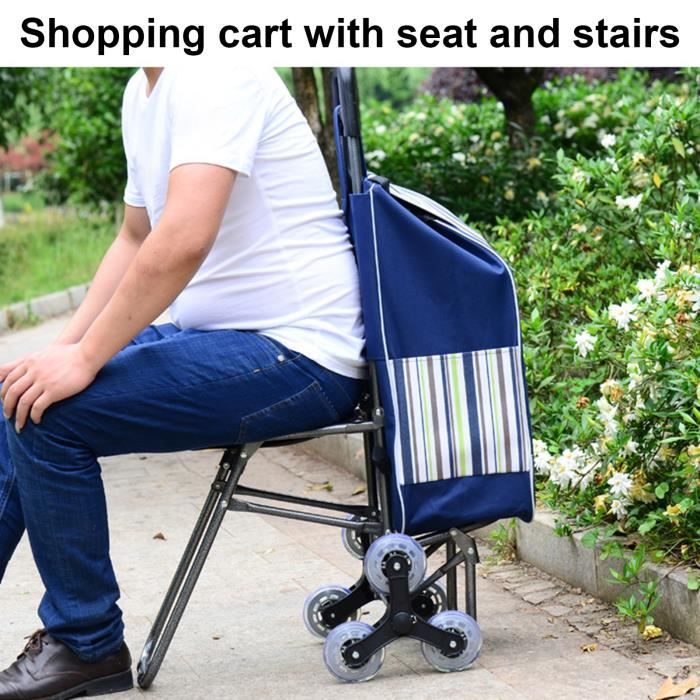 Chariot de Courses Pliable,Chariot à trois roues,24*88cm,6 Roues,BLEU ...