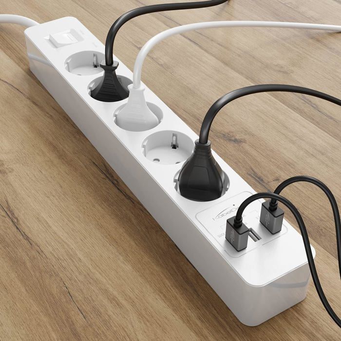 Bloc multiprise avec 5 Prises (USB, Quick Charge 3.0, Charge Jusqu‘à 3× ...
