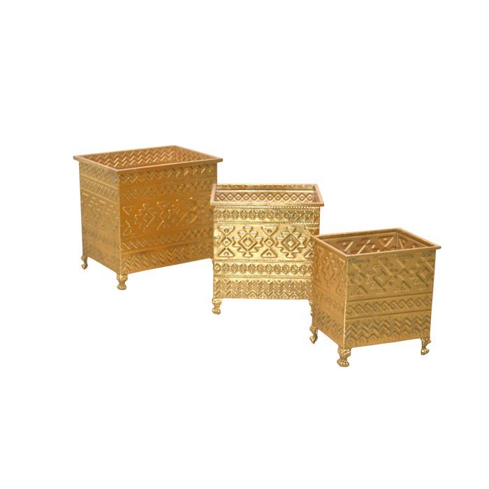 Ensemble de 3 cache pots decoratifs en metal – Dore, richement orne ...