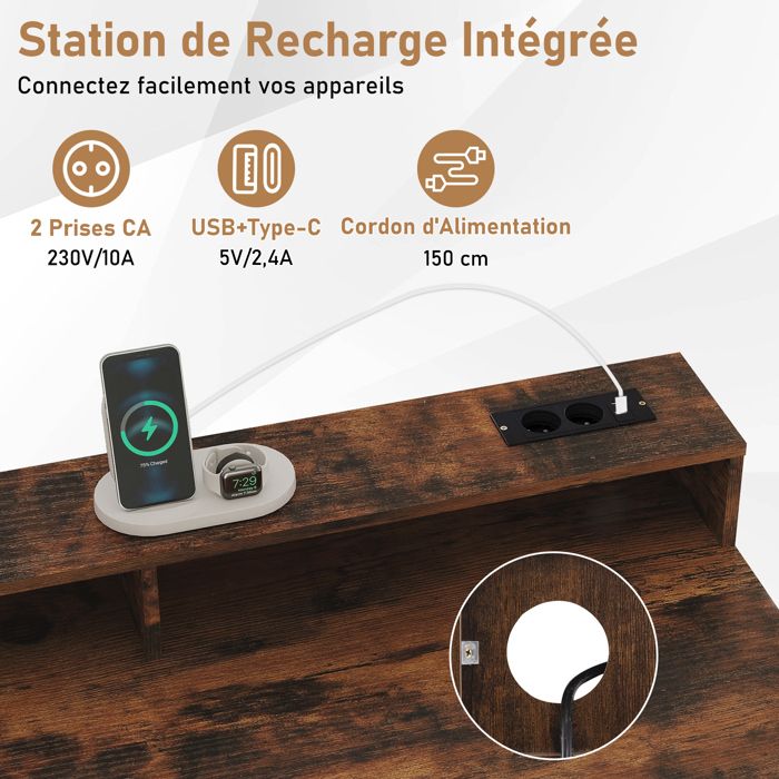 GIANTEX Bureau Informatique- Station de Charge- Tiroir- 2 Étagère ...