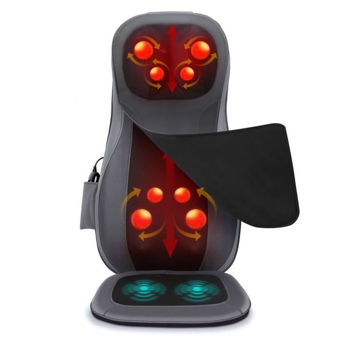 Massage du Dos Coussin Siège de Massage Fauteuil Massant Shiatsu avec Fonction Chauffante pour ...