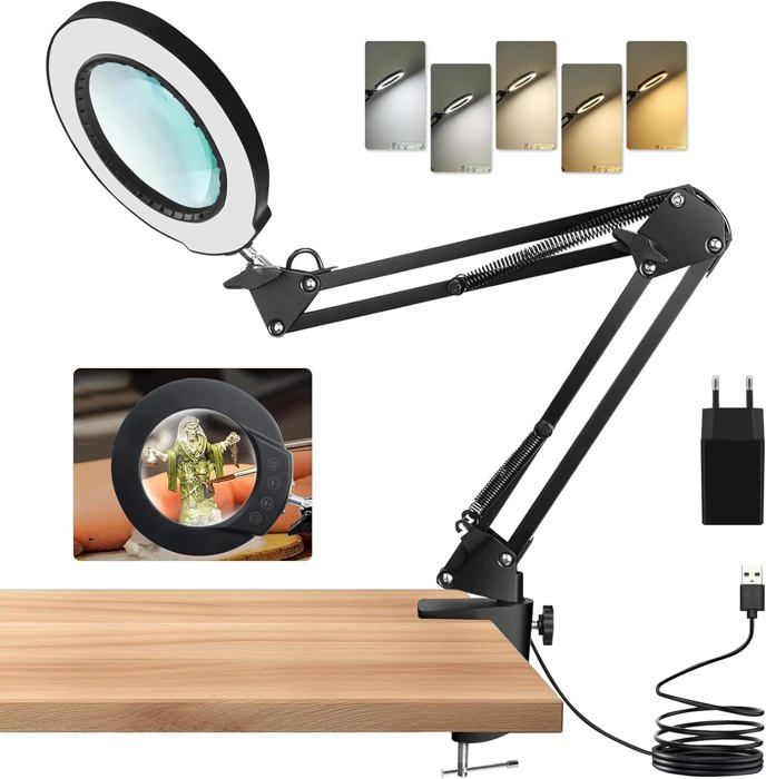 2 En 1 Lampe De Bureau Loupe, 10X Loupe Avec Lumière Avec Pince, Lampe Loupe Led Avec Bras ...