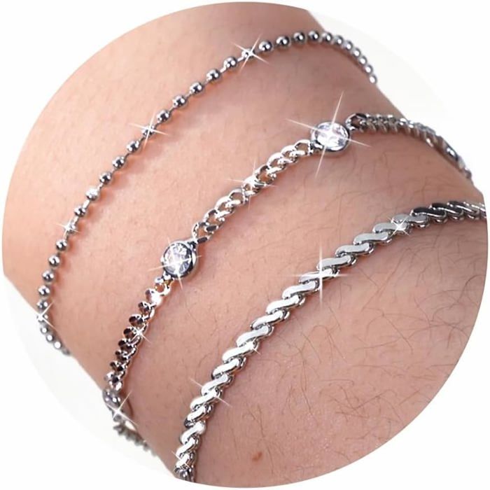 Bracelet Femme Argent 925 Plaqués Or 14K Chaîne Avec Zircone Réglable ...