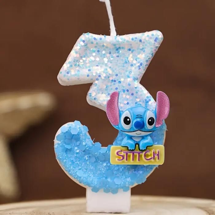 Bougie d'anniversaire Stitch en 3D (chiffre 3) - Bougie d'anniversaire ...