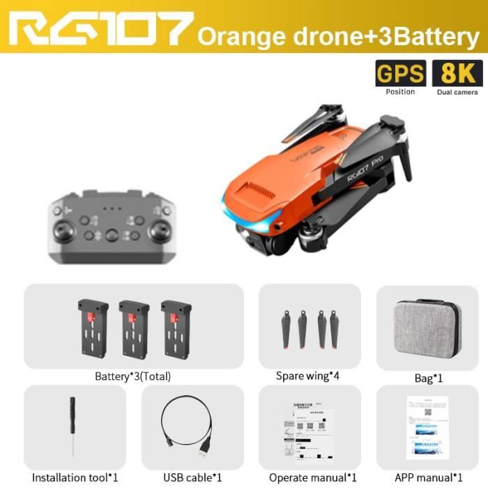 8K-orange-GPS-3B-KOHR nouveau RG107 rc drone 4k évitement'obstacles ...