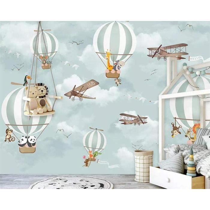 LIWI-Dessin animé air chaud montgolfière garçon fille chambre fond mur ...