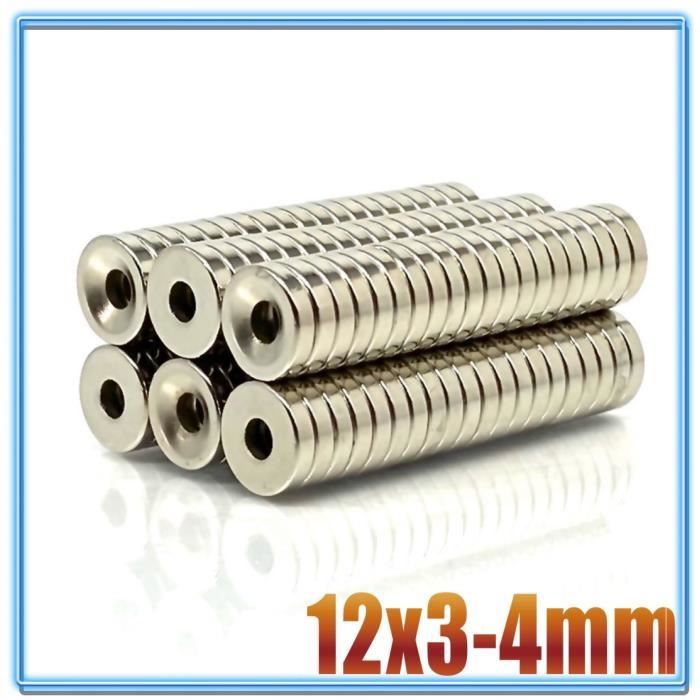 10 pièces - 12x3-4mm - Aimant Néodyme Trous 4 N35 NdFeB Rond Super ...