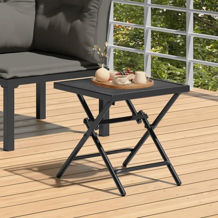 FAR-Table de jardin pliable anthracite 38x38x38 cm Treillis d'acier ...