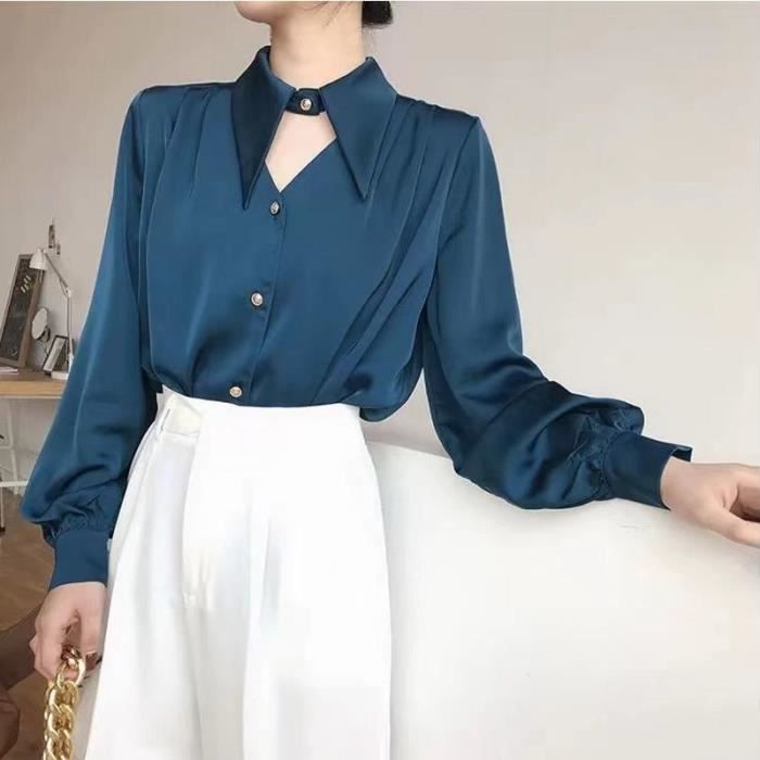 Chemise,2023 printemps chemise Élégant OL Chic Col rabattu À Manches ...