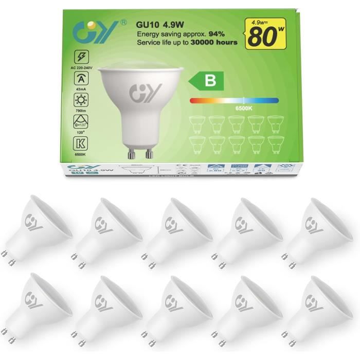 Ampoules Led Gu10 4.9W Equivalent 80W,790Lm 6500K Blanc Froid,Angle De ...