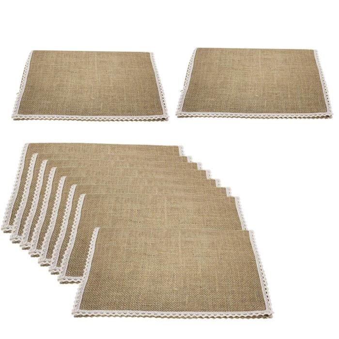 Set de Table en Toile de Jute avec Dessous de Table en Jute de Dentelle ...