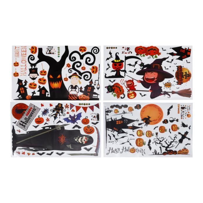 4 pièces autocollant mural Halloween sorcière amovible horreur fenêtre ...