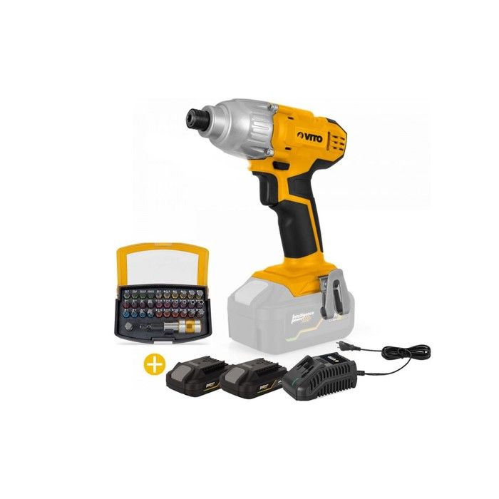 Visseuse à percussion sans fil 20V + 2 Batteries 2AH Lithium + 32 Embouts + Chargeur Rapide VITO ...