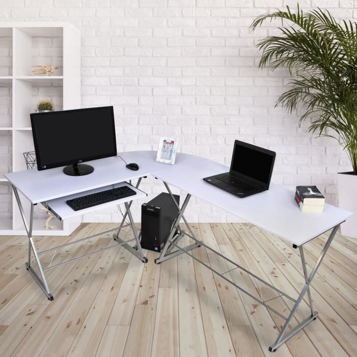 Meuble Informatique d'Angle Blanc Forme de L Bureau Informatique Table ...