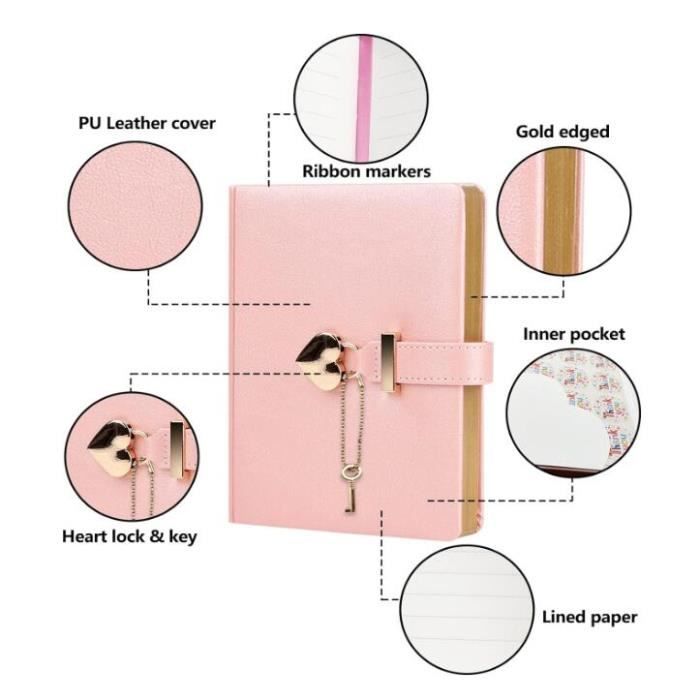 Carnet de note,carnet de journal fille,avec cadena en forme de coeur et ...
