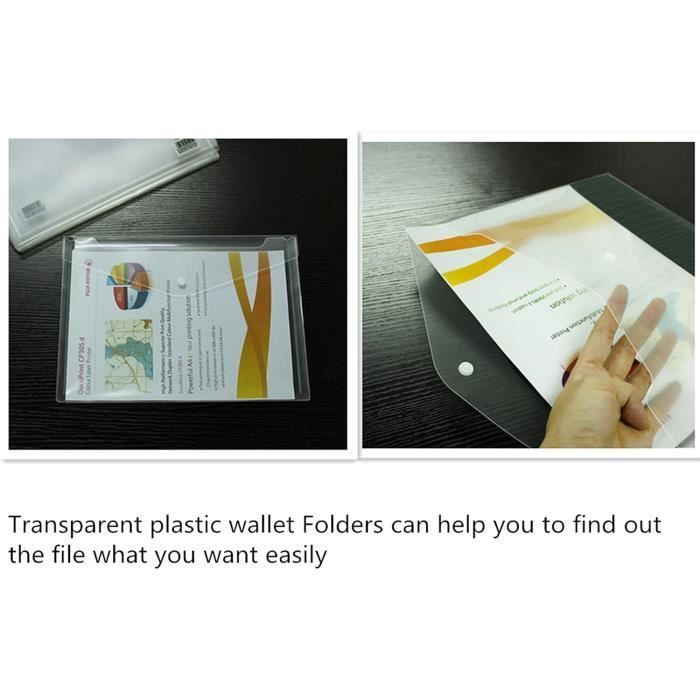Pochettes dossier en plastique transparent A4 avec bouton à pression ...