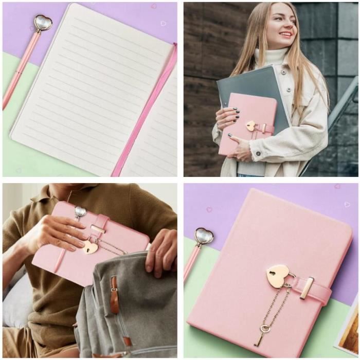 Carnet de note,carnet de journal fille,avec cadena en forme de coeur et ...