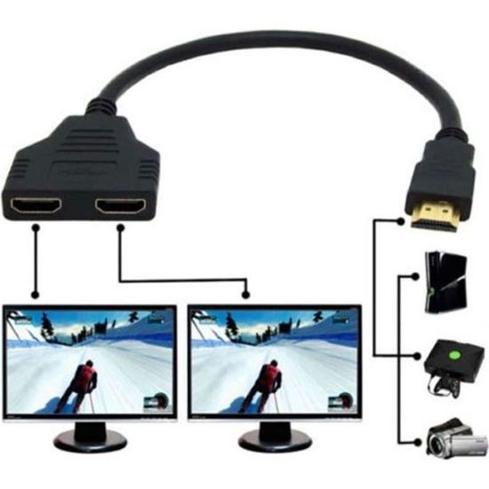Hdmi 1 mâle à double câble hdmi 2 femmes y splitter adaptateur hd ...