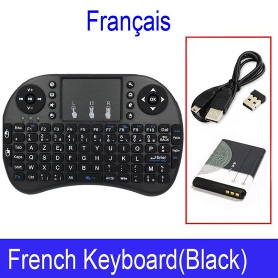 Clavier,Mini clavier sans fil 2.4GHz QWERTY Black Portable i8 avec ...
