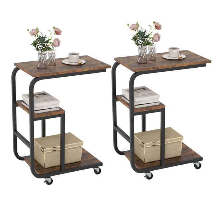COSTWAY Lot de 2 Tables d’Appoint Roulantes Industrielle en Forme de ‘C ...