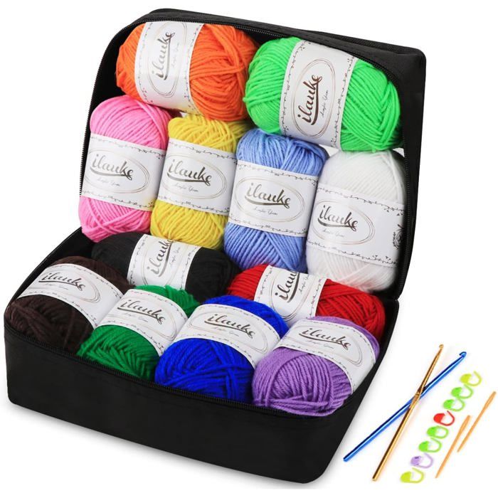 12x50g Kit de Fil Acrylique Hyper Doux pour Tissage Main avec 2 Crochet ...