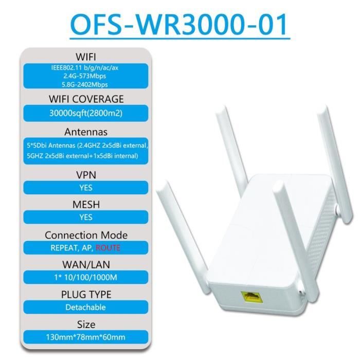 OFS-WR3000-01-OPTFOCUS-Répéteur maillé Wi-Fi 6 5G 6G, 3000Mbps, 4 divulguer, amplificateur de ...