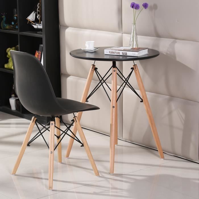 Table de Salle à Manger ronde NOIR - AG - Ø 70 cm - Pieds en bois hêtre ...