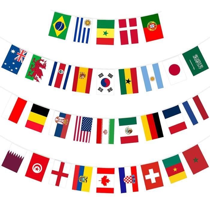 Drapeau De Banderoles, Guirlande Drapeaux De La Coupe Du Monde 2022, 32 ...