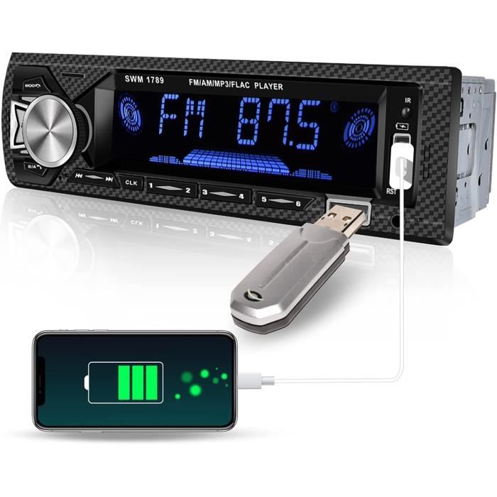 Autoradio 1 Din Bluetooth Mains Libres Double Connexion Bluetooth Lecteur MP3 FM Télécommande ...