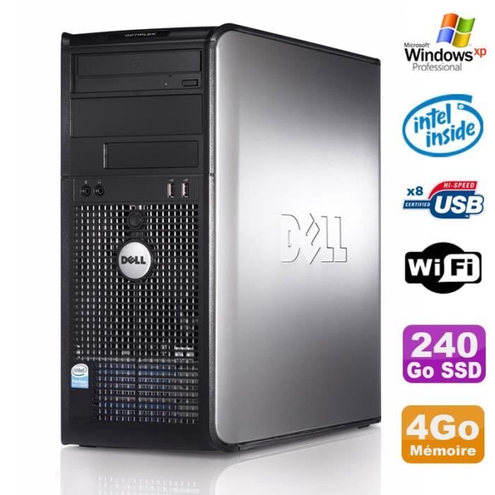 PC Tour Dell Optiplex 755 MT Intel E5200 2.5GHz 4Go 240Go SSD DVD Wifi ...