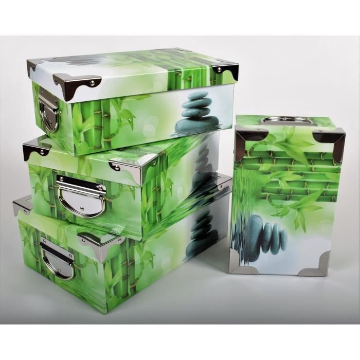 ZEN Lot de 4 boites de rangement en carton imprimé - Bambou - XL/L/M/S ...
