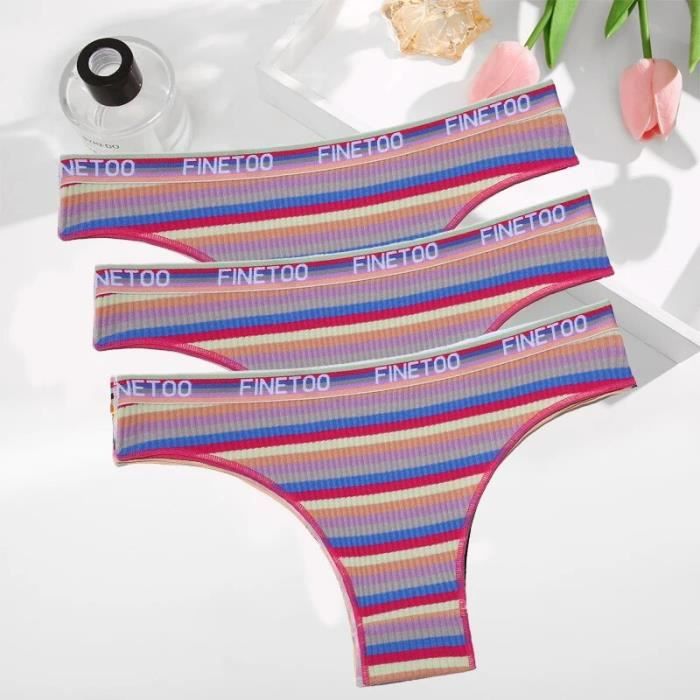 Culotte - slip,FINETOO-Strings arc-en-ciel pour femmes,culotte en coton ...