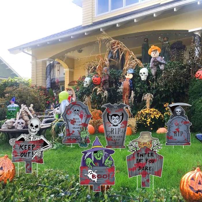 6 pièces décorations d'halloween Exterieur effrayante Halloween Pierre tombale Décorations d ...