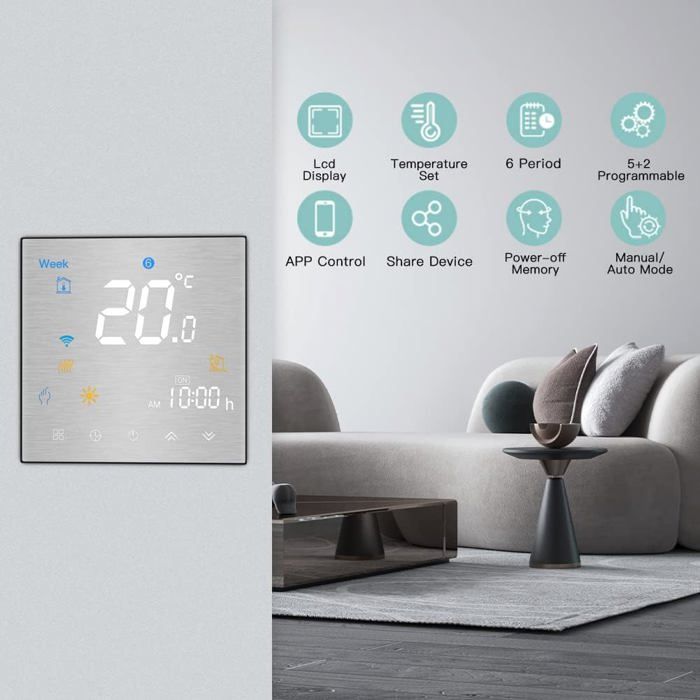 Thermostat Connecté WiFi Chaudiere Gaz/Chauffage au Sol Eau Alexa Google Home Compatible ...