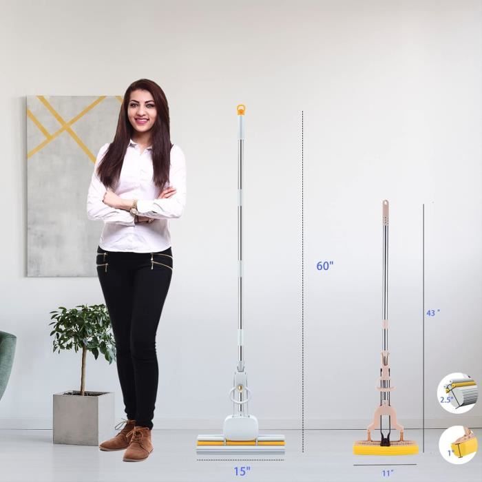 Balai éponge PVA pour nettoyage du sol avec 60 longs manches ...