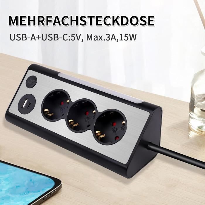 Multiprise Multiprise 3 Prises Noire Avec Usb A Et Type C (Max 5V-3A ...