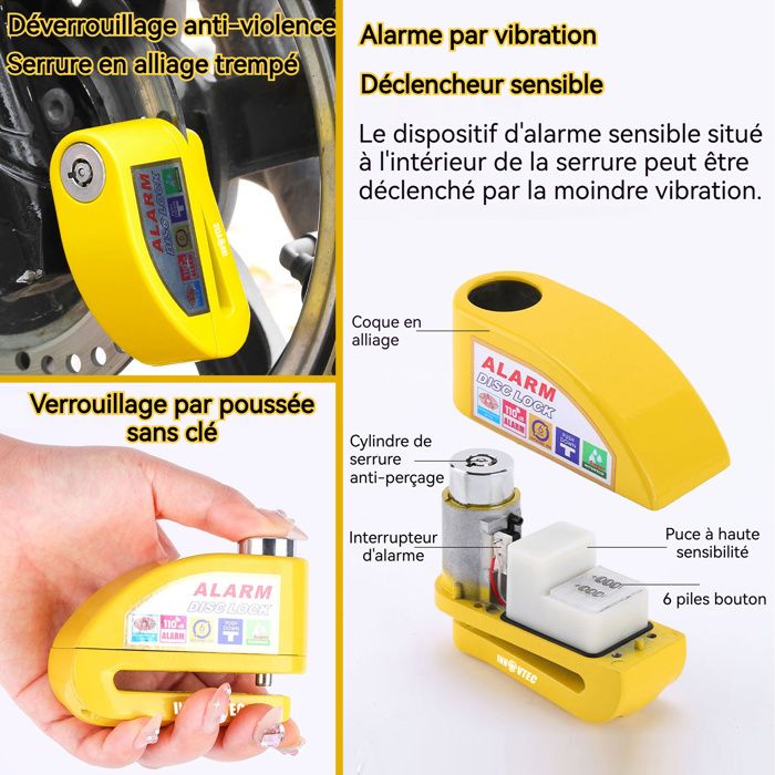 Bloque Disque - INNOVTEC - Moto Alarme 130dB Antivol Homologué SRA ...