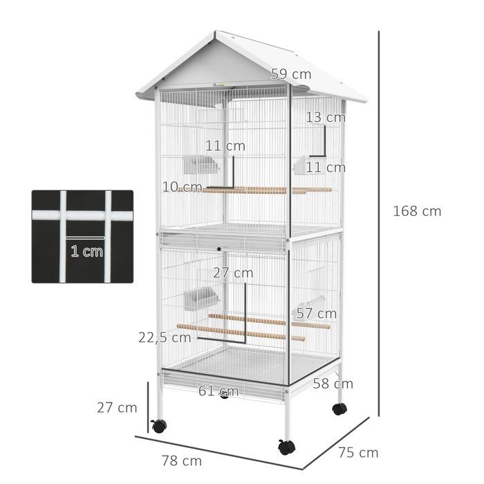 Volière cage à oiseaux sur roulettes design maison mangeoires perchoirs ...